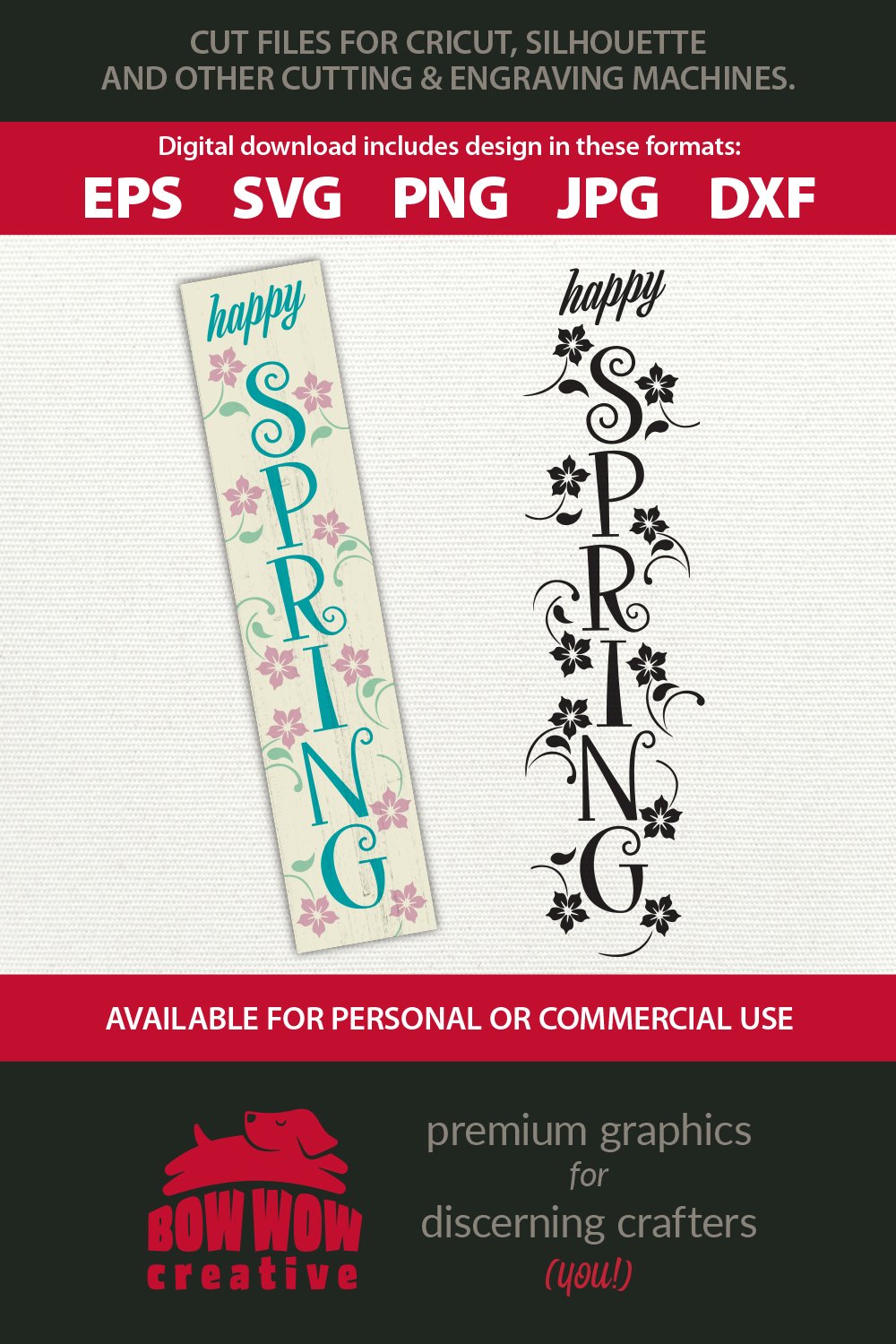 Happy Spring Floral Vertical Porch Sign SVG Cutting File