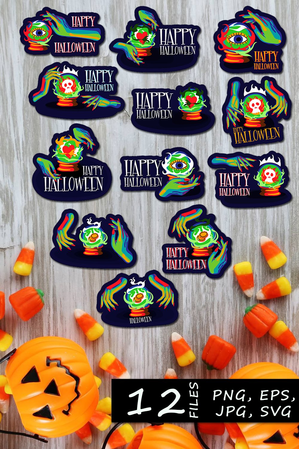 Halloween Stickers with witch hands and fortune telling ball