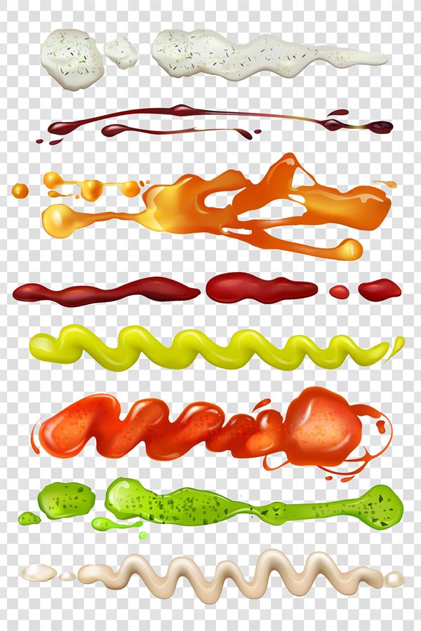 Realistic illustrations of diffrent sauces for food. Wasabi,