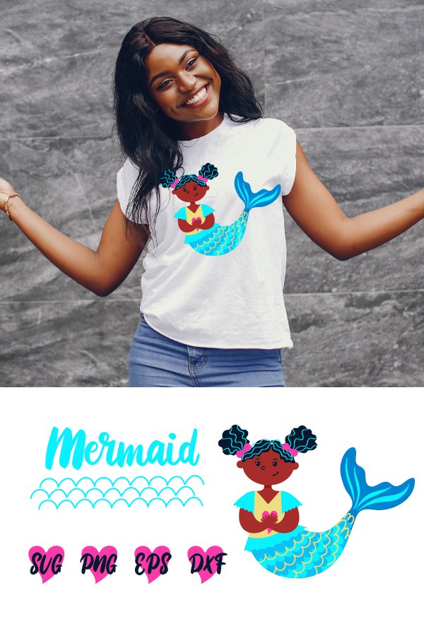 Afro Mermaid, Mermaid SVG, Mermaid Cut Files, Mermaid scales