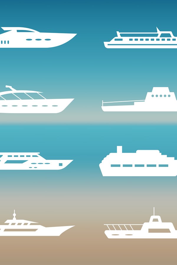 White ship and boats icons collection