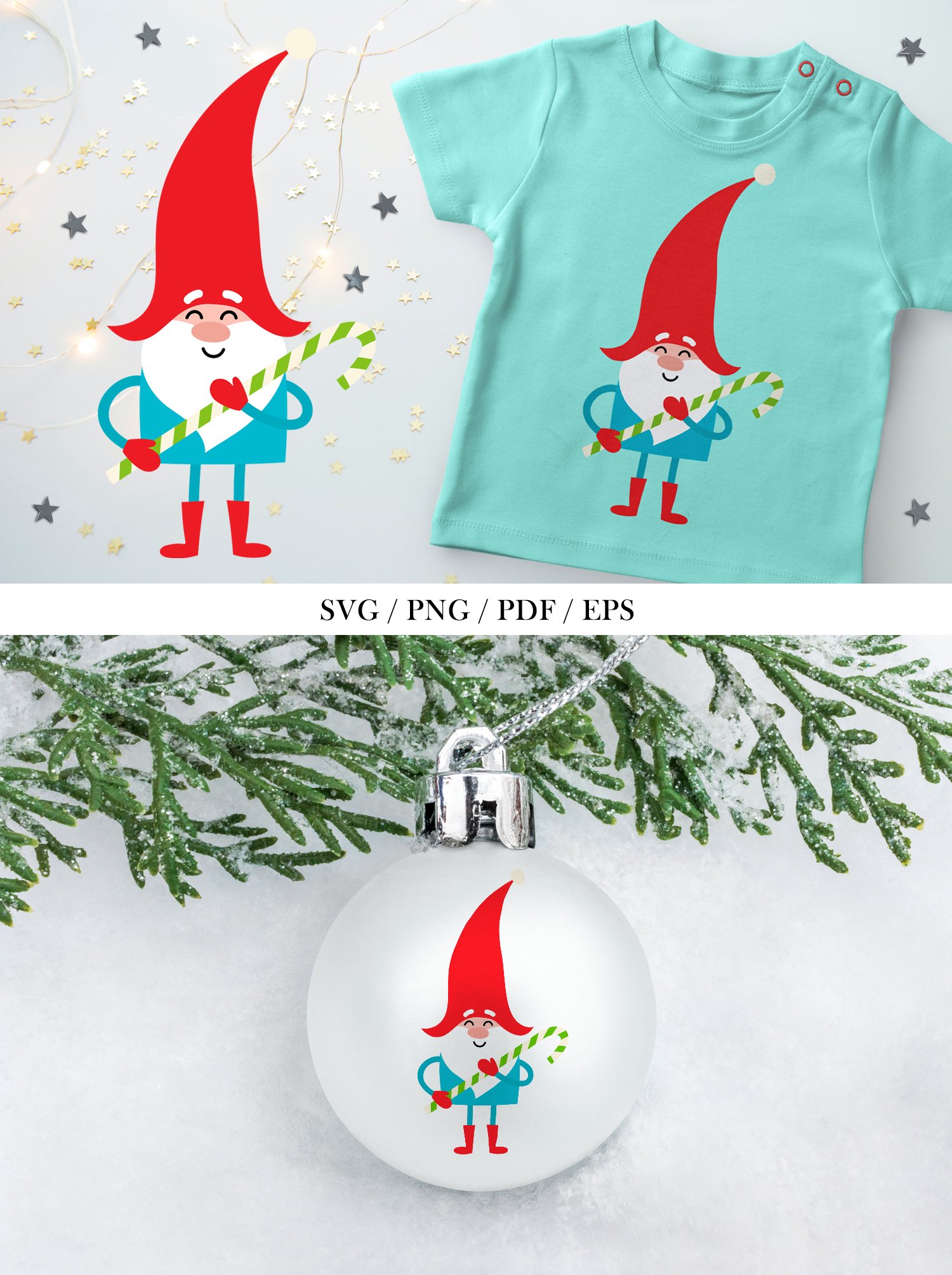Merry Christmas gnome with candy -SVG, PNG