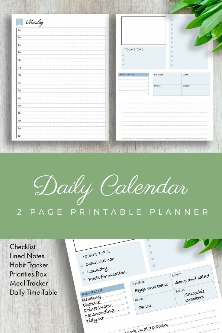 Printable Undated Daily Calendar : 2 Page Planner Insert