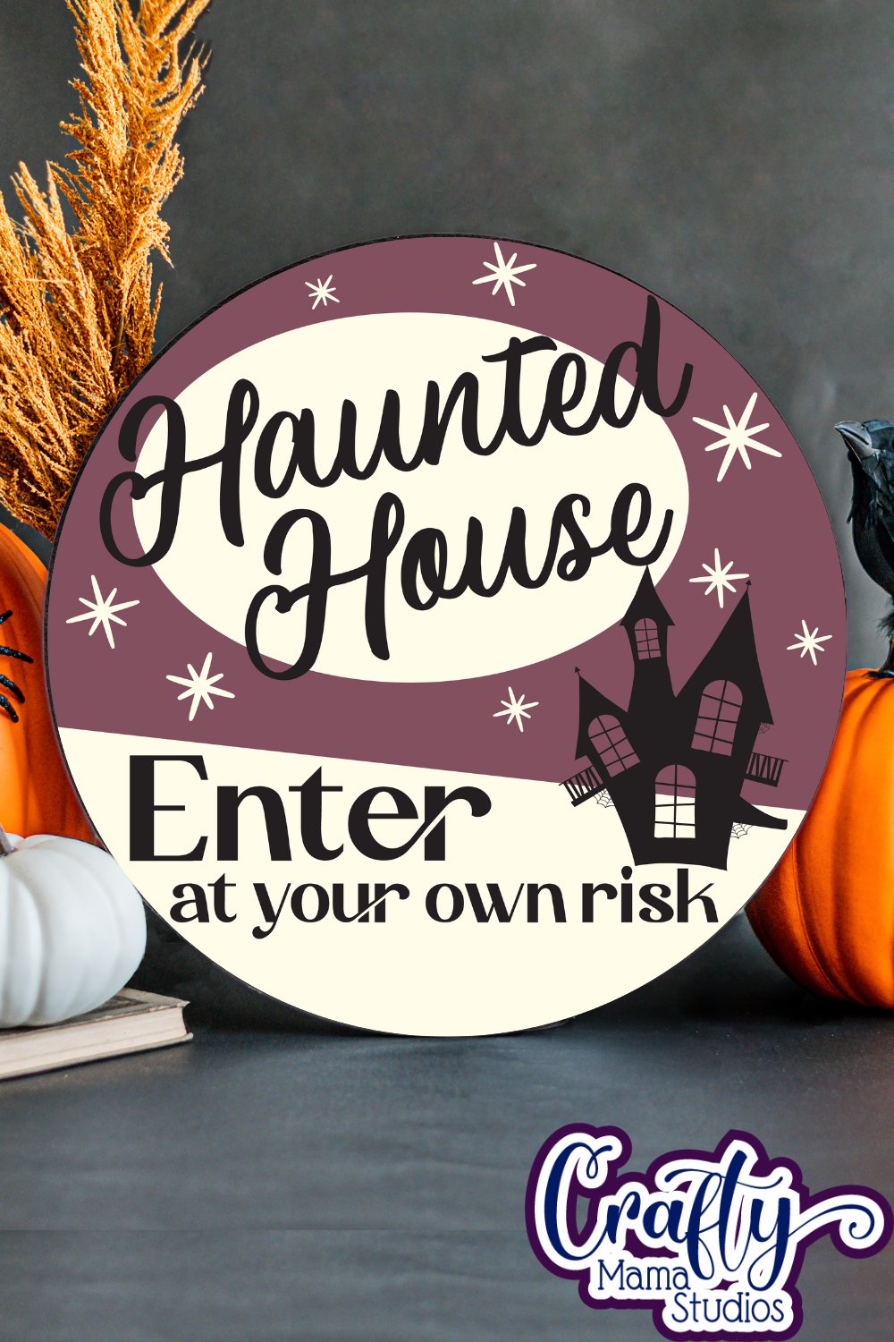 Round Retro Halloween Sign Svg, Haunted House Old Style Sign