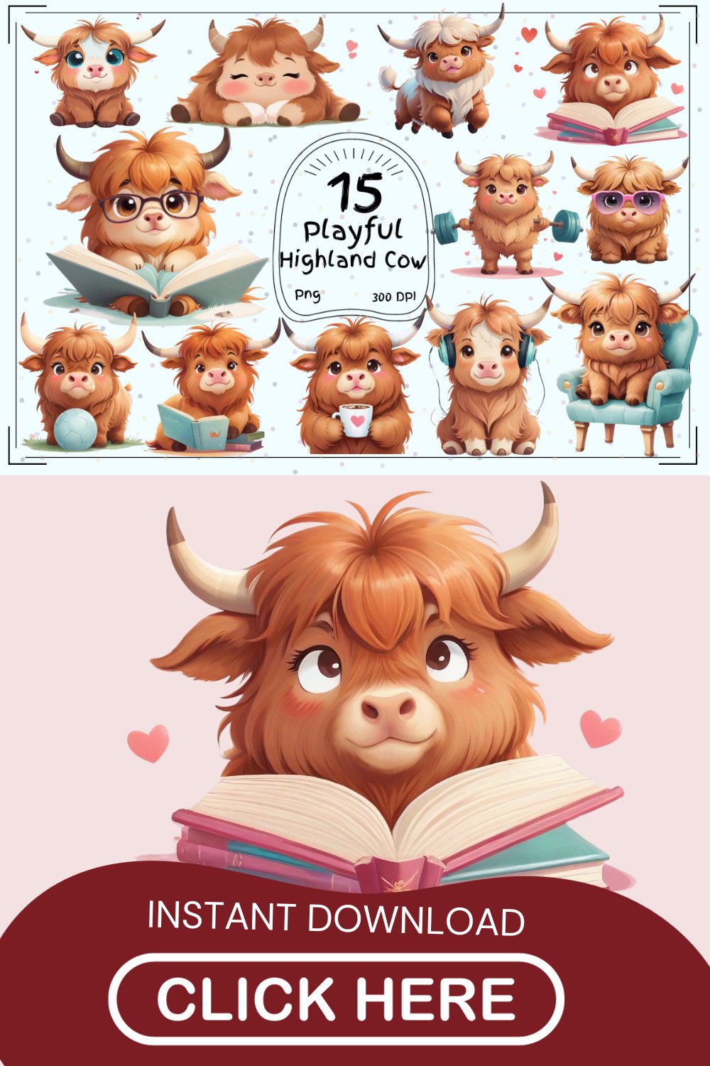 Cute Playful Highland Cow Clipart