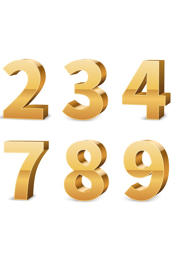 Gold 3d numbers. Big golden number luxury symbols for typogr