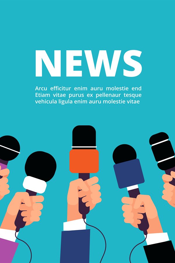 News concept with microphones. Broadcasting, interview and c