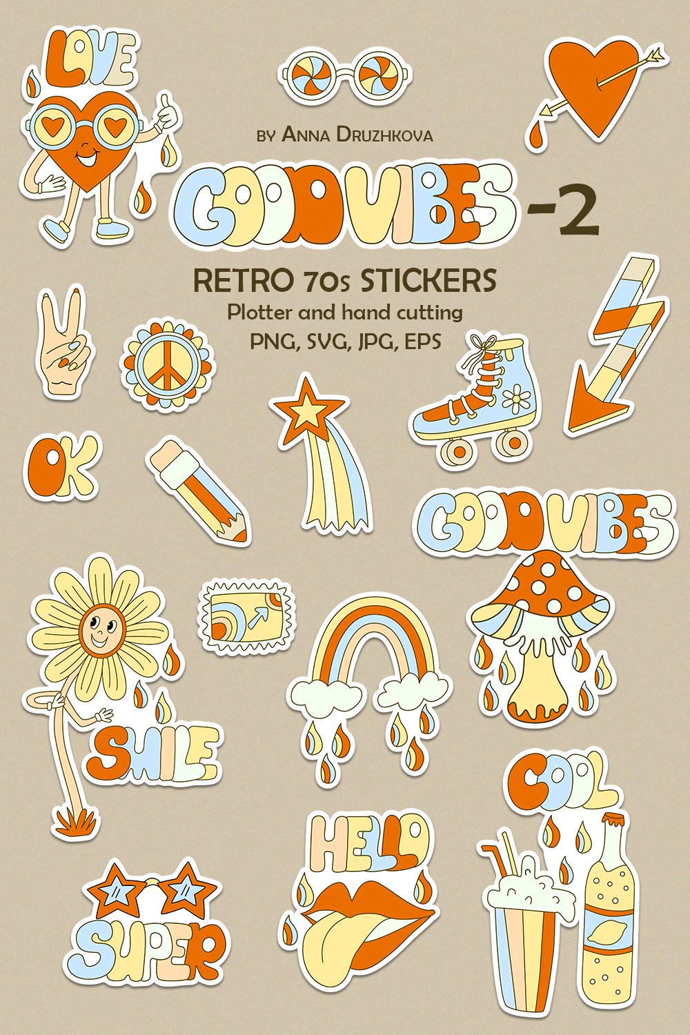 Retro 70s Groovy Hippie Stickers Collection 2