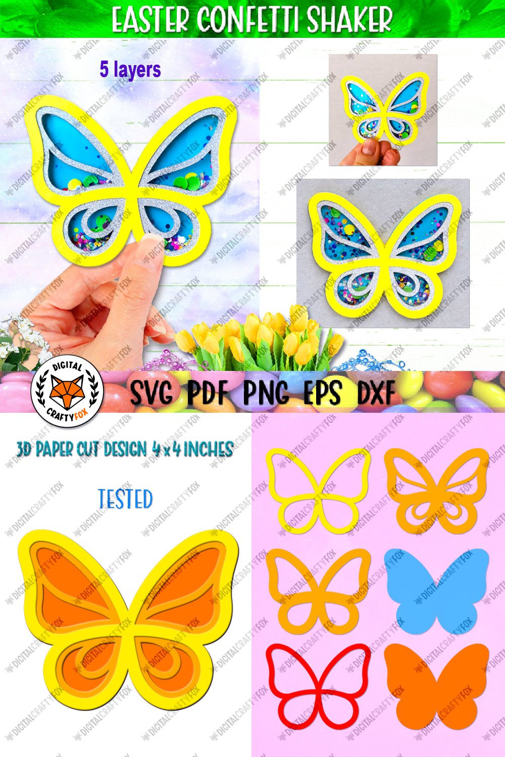 Butterfly Confetti Shaker, 3D Easter Paper Cut SVG