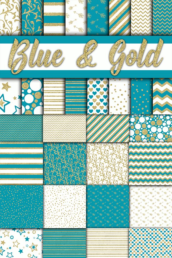 Blue and Gold Glitter Digital Paper (78593)