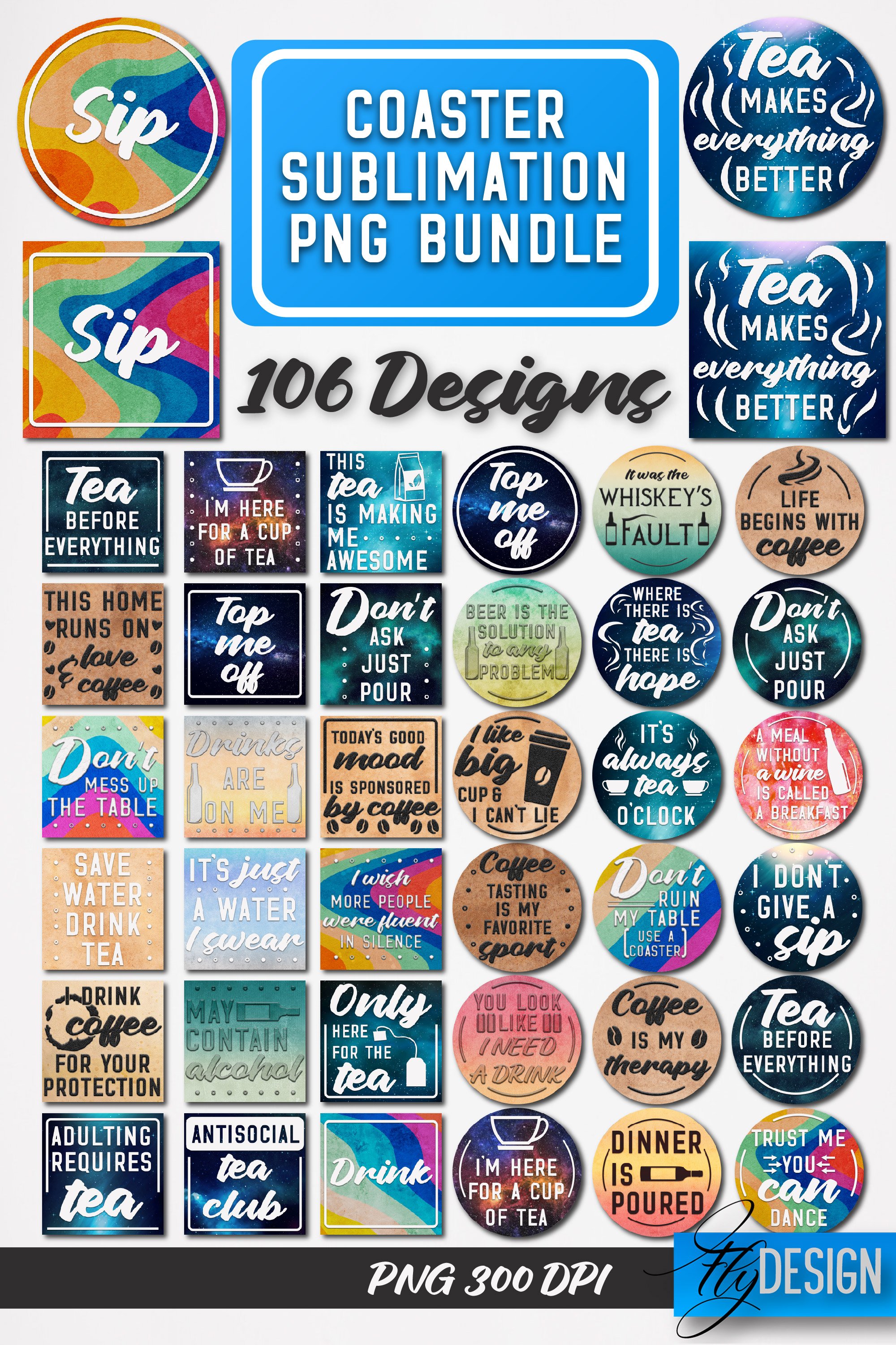 Coasters Sublimation Bundle | Round Coaster Designs | Square