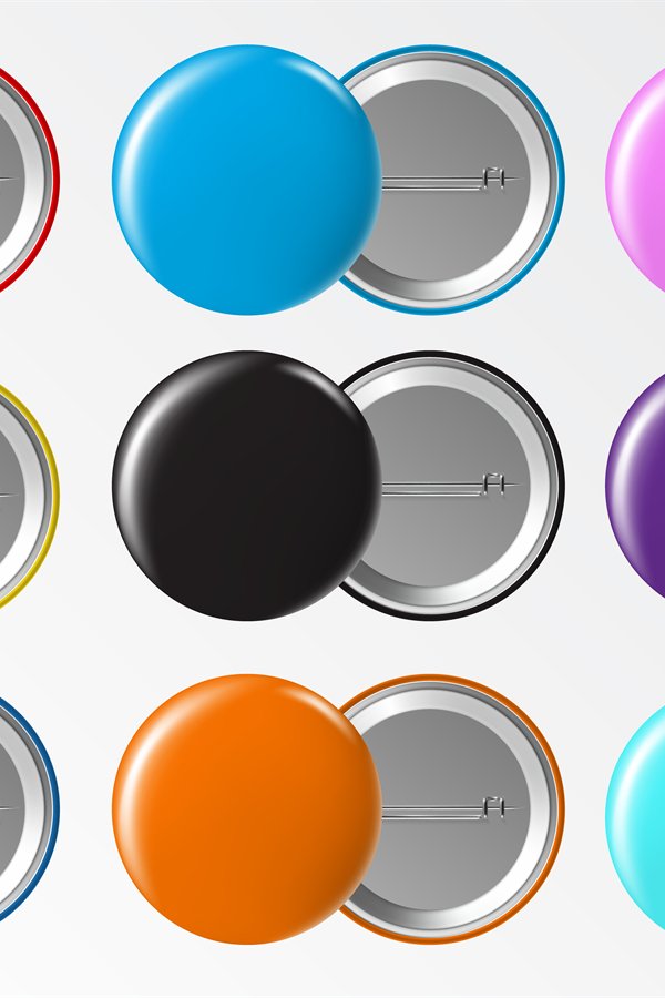 Circle button badge. Blank round pinned plastic or metal pin