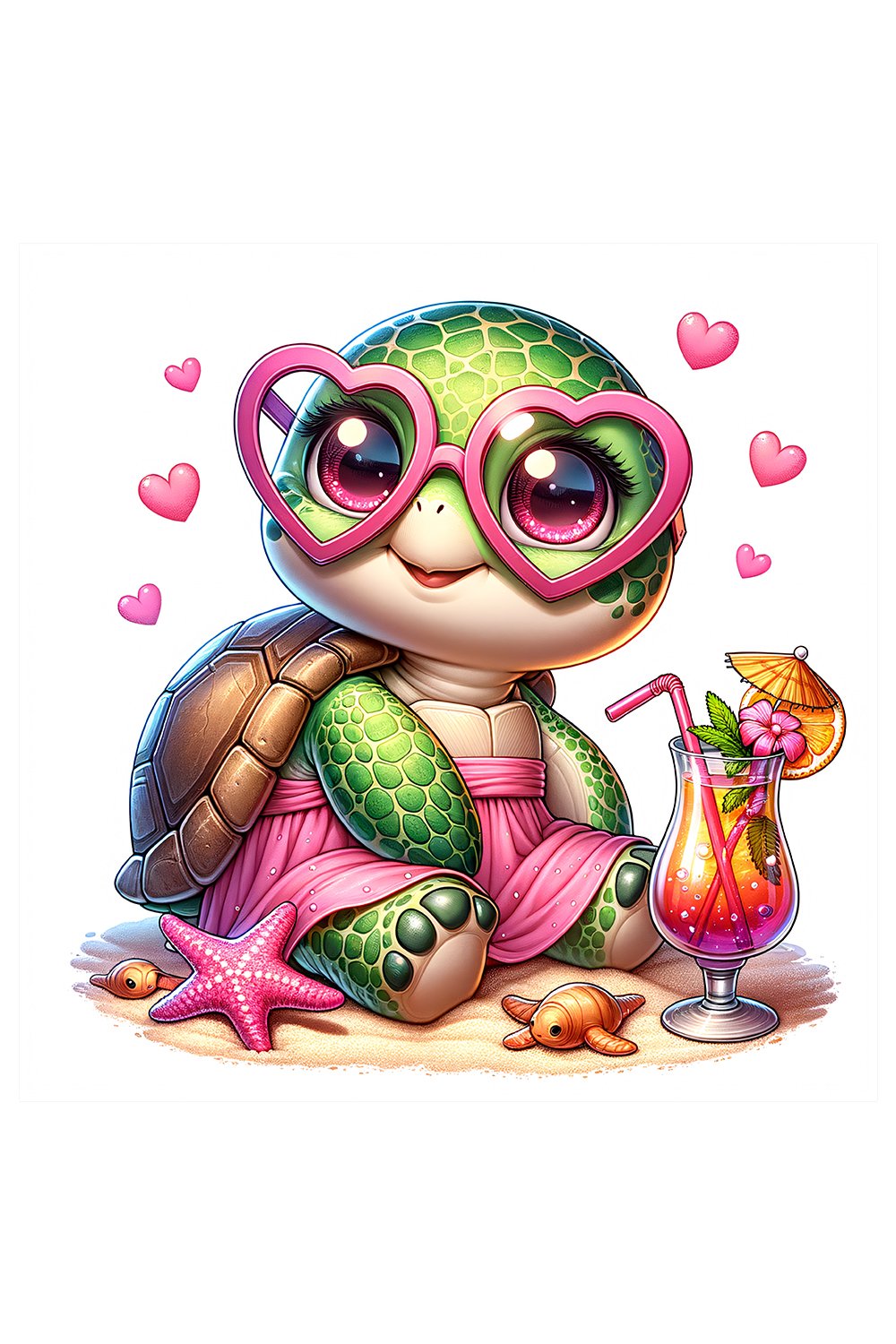 Turtle on Beach, Summer Beach Sublimation Design