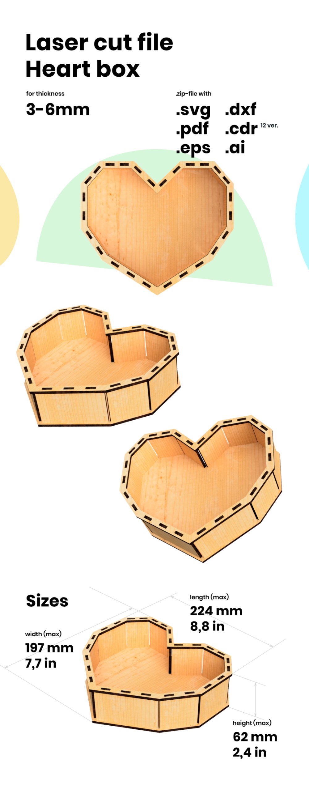 Heart box SVG Gift box dxf laser cut files Basket svg