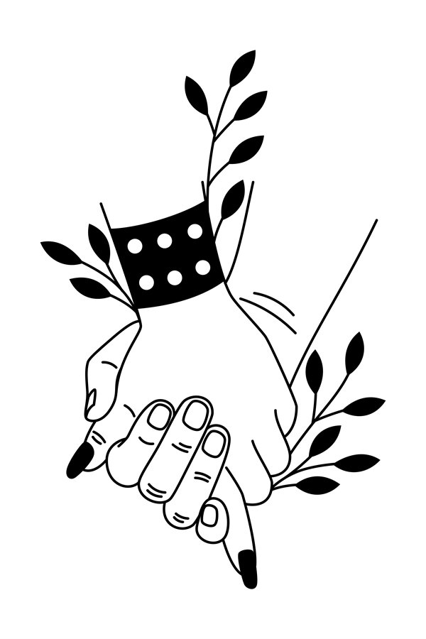 Gentle touch. Cartoon holding hands with tenderness and love