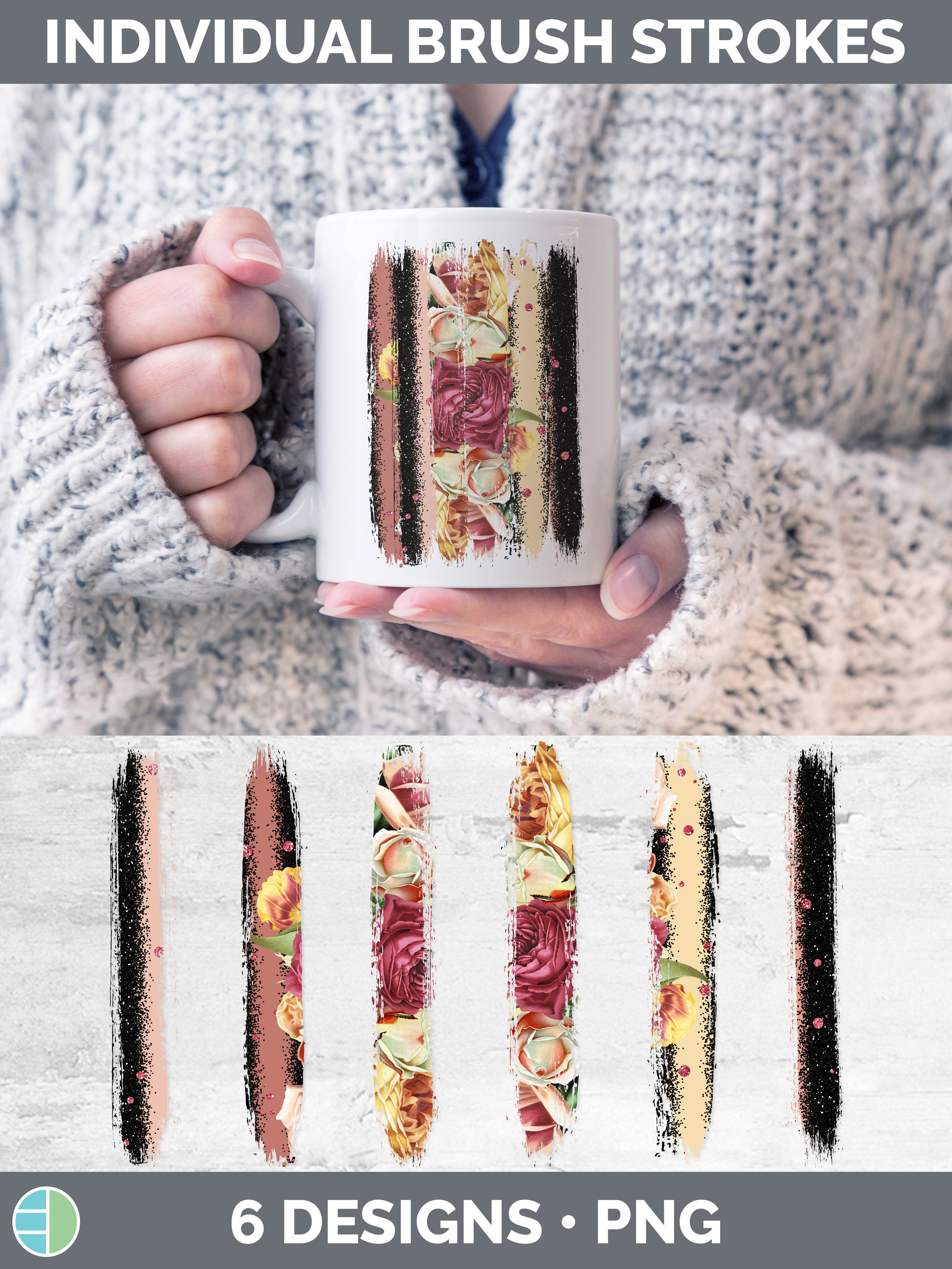 Ruby Florals Brush Strokes PNG | Sublimation Designs