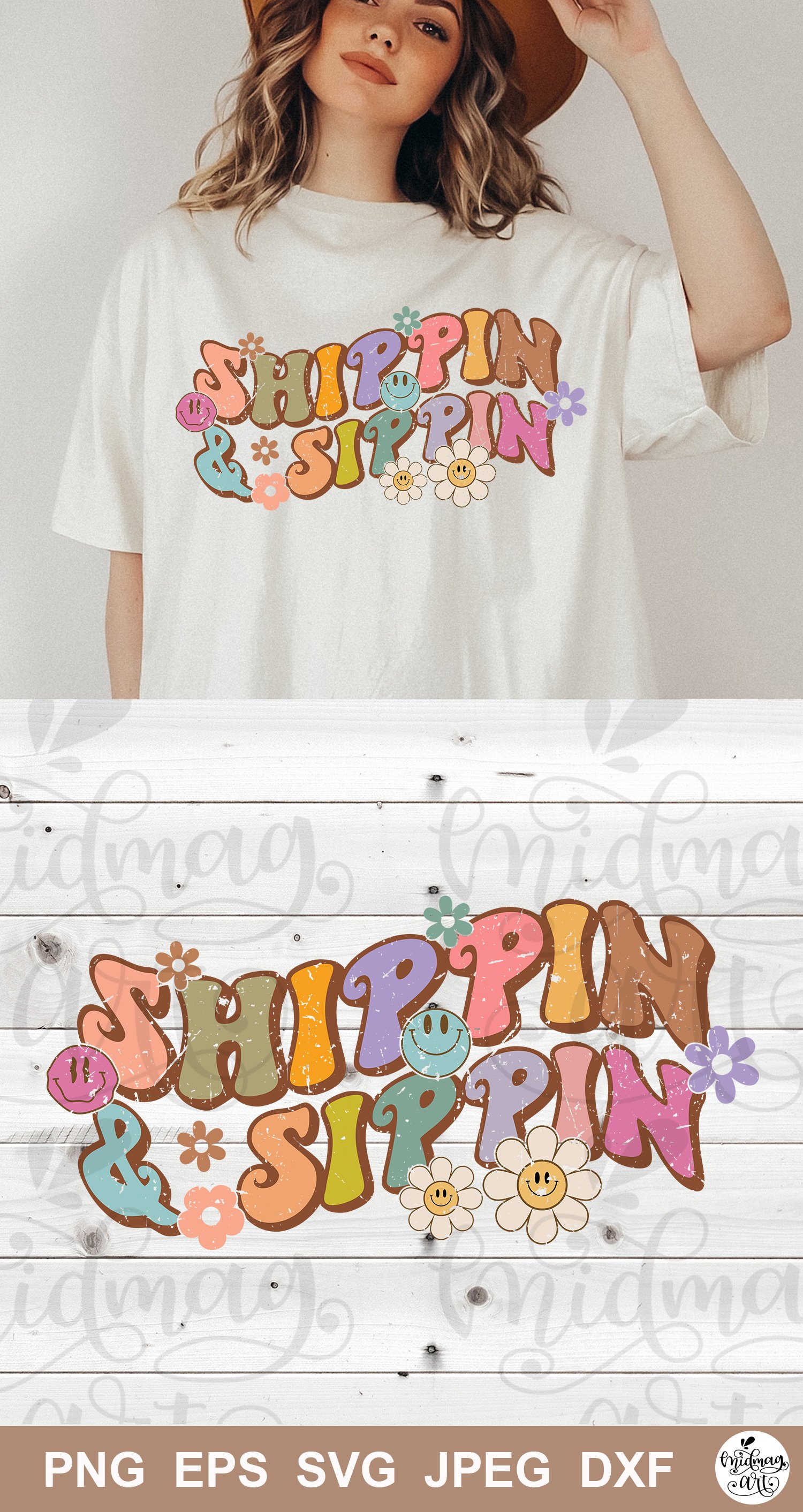 Retro shippin and sippin svg png sublimation, distressed png
