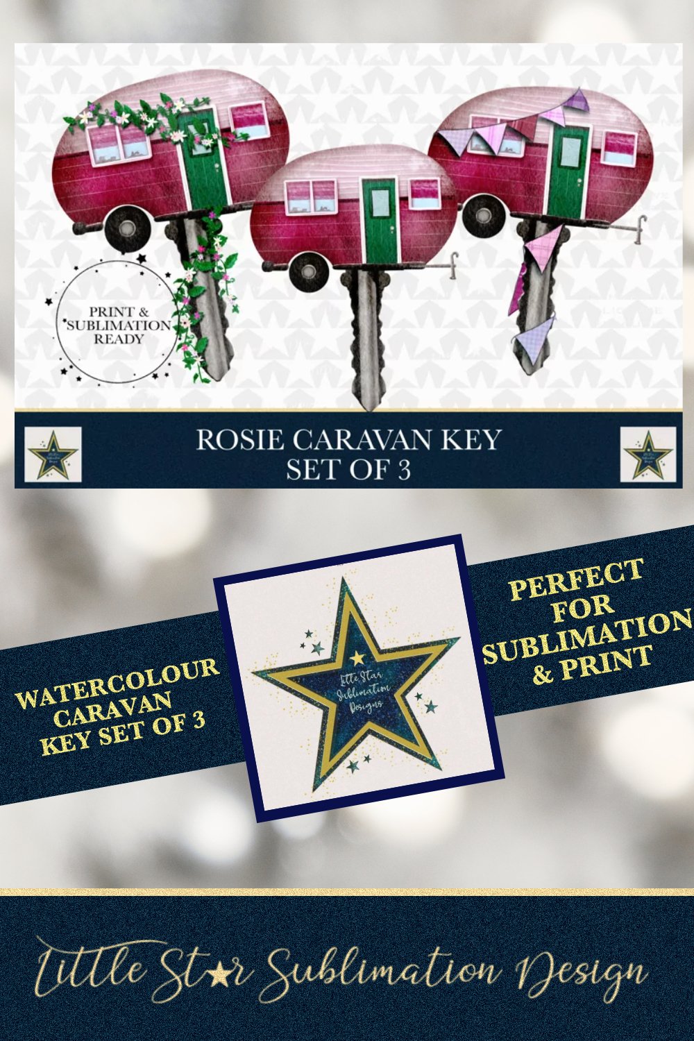 Watercolour Caravan Ket Set of 3