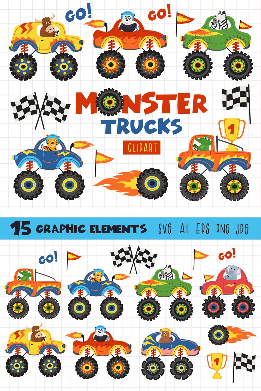 Monster truck svg ,animals svg, Cars clipart, Race car svg