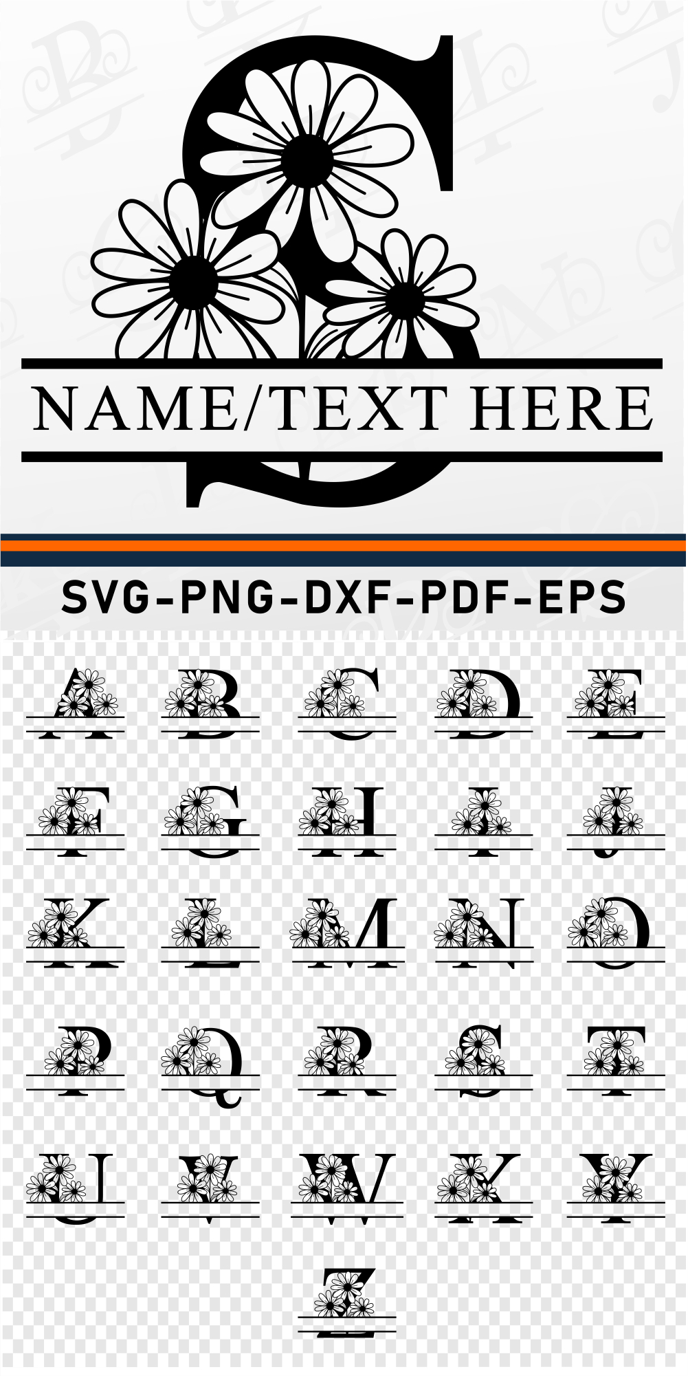 Daisy Monogram Alphabet Split Letters Font SVG Cut Files