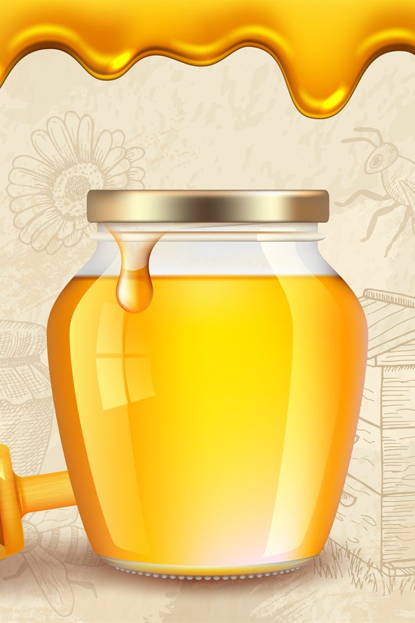 Farm honey. Ad placard template with realistic honey, health