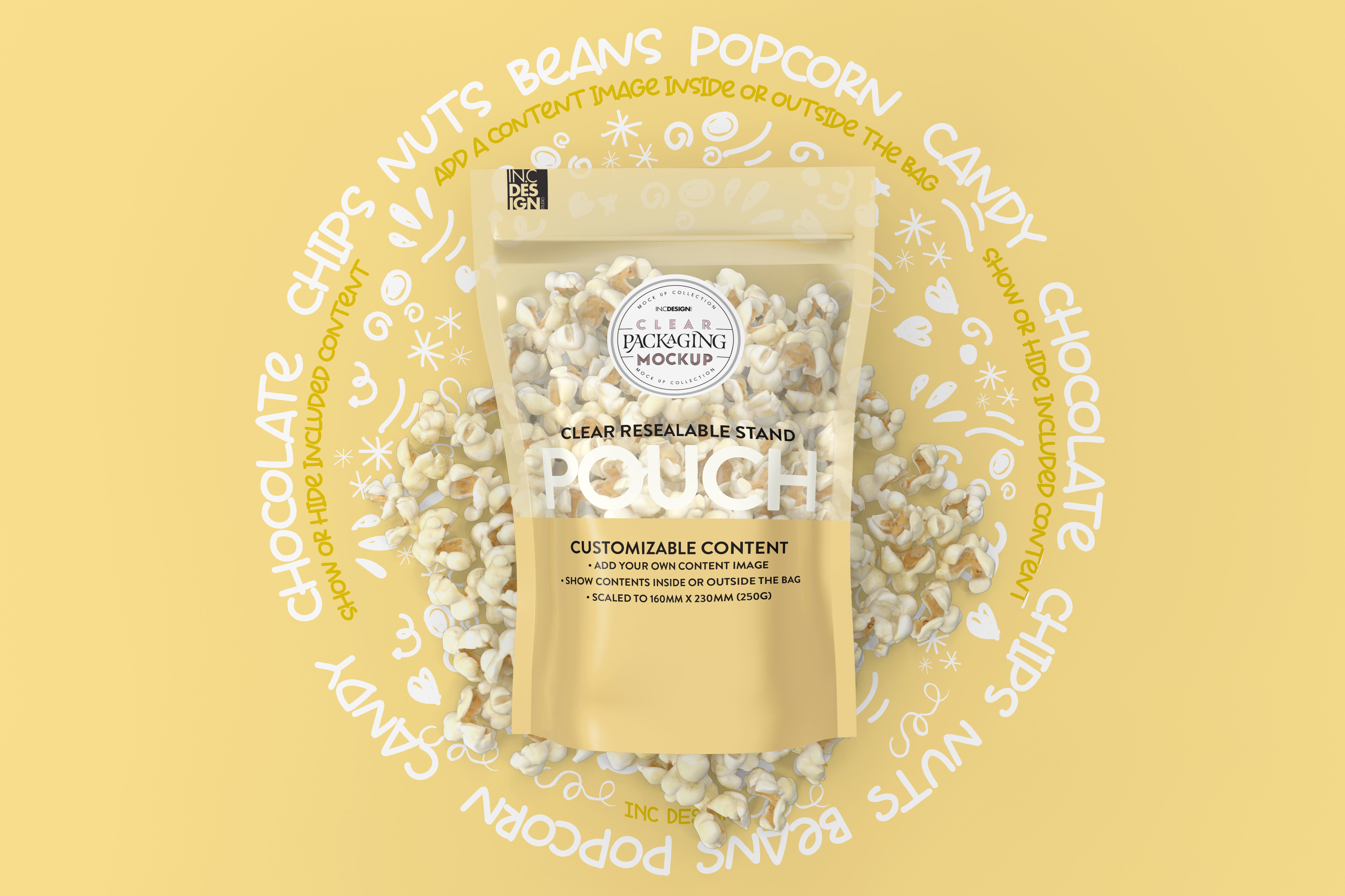 Clear 250g Pouch with Foil or Paper Options Packaging Mockup