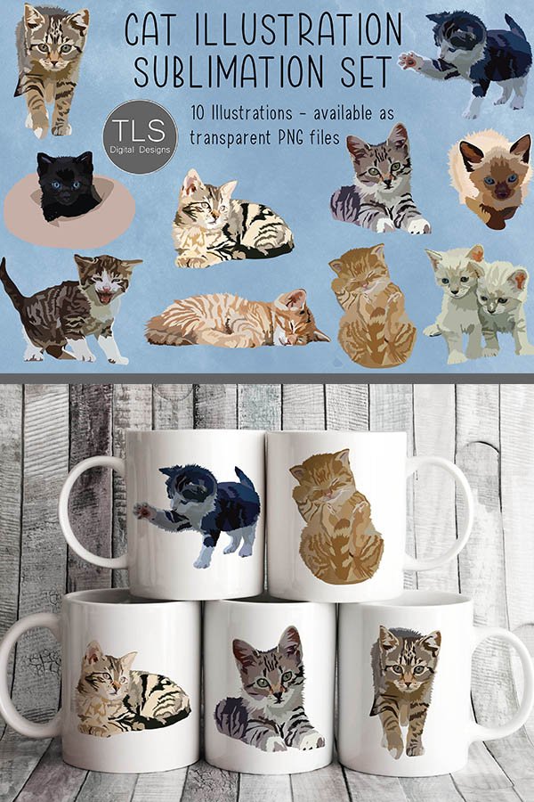 Cute Kitten Sublimation Bundle | Cute Cat Illustration
