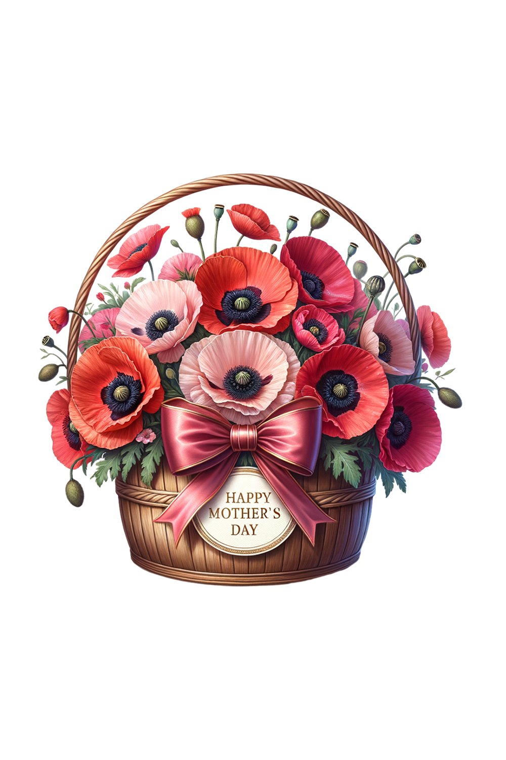 Poppy Florals Basket, Mothers Day Clipart sublimation