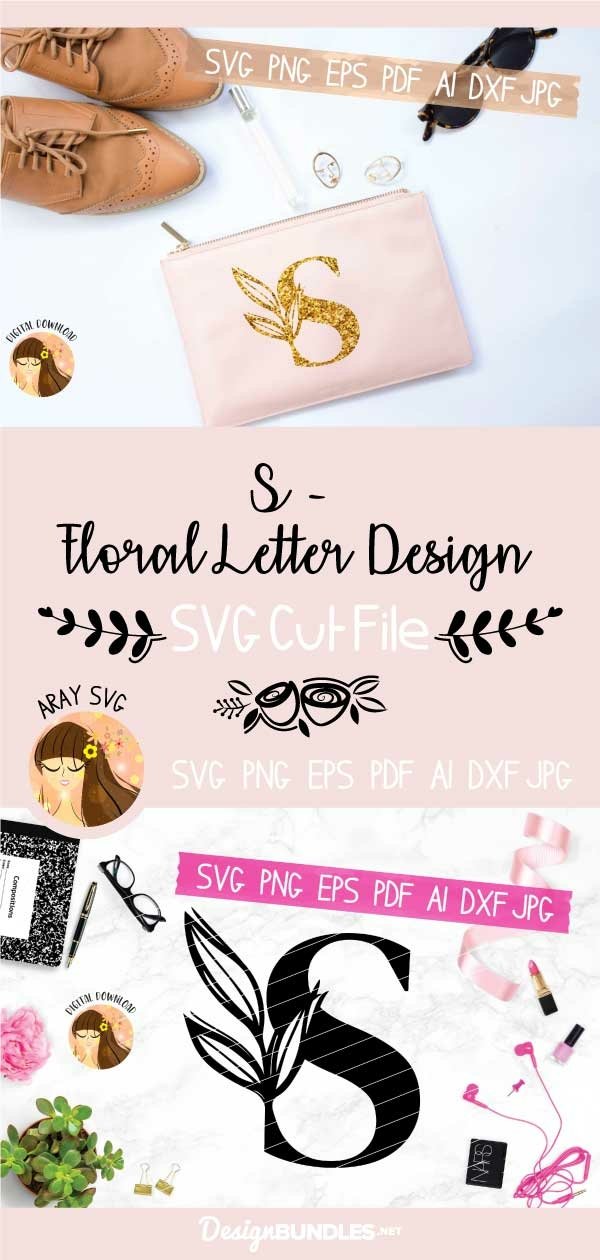 S - Floral Letter Design Svg Eps Pdf Jpg Png Cut Files