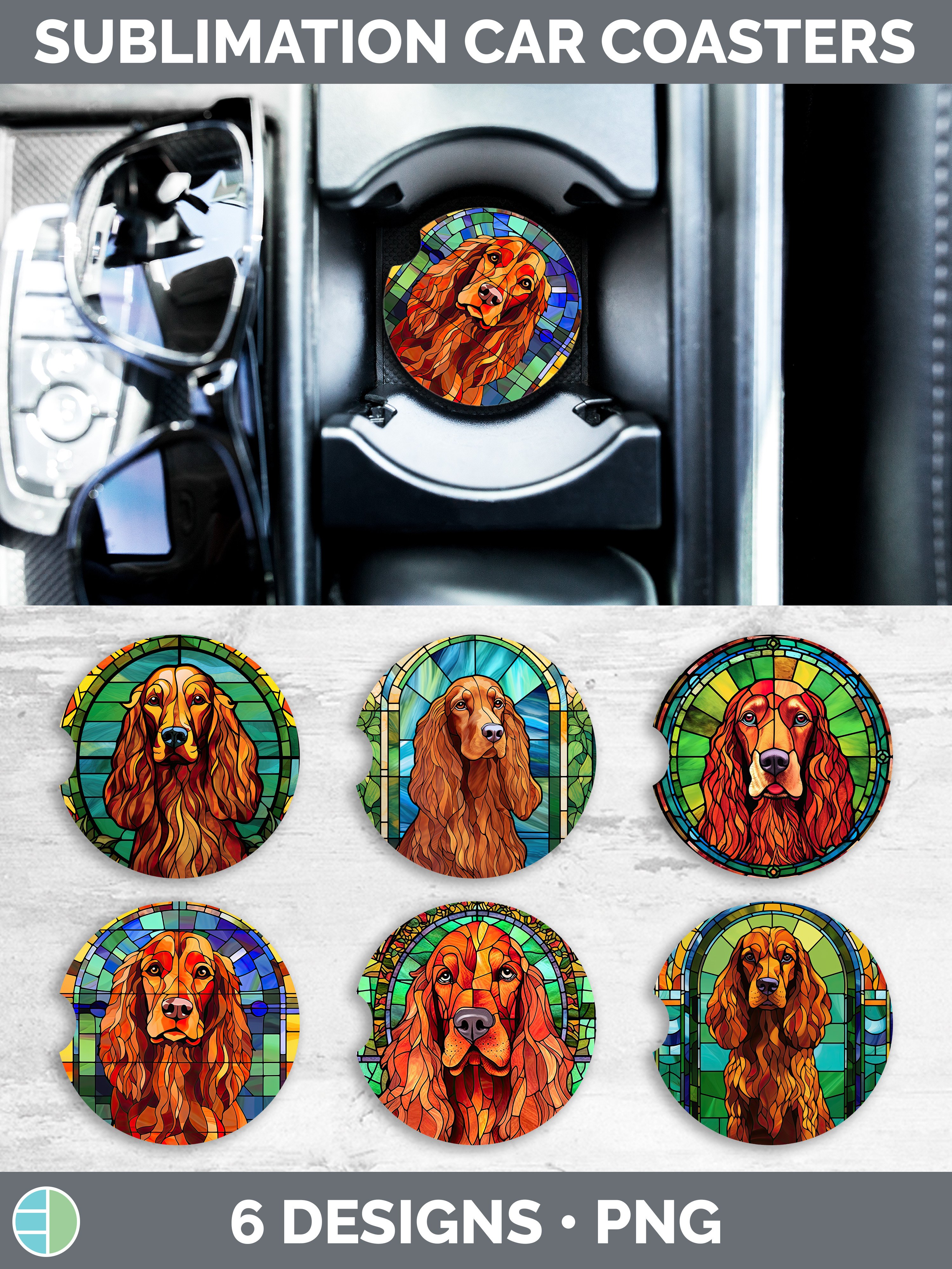 Stained Glass Irish Setter Dog Car Coaster | Sublimation Coa