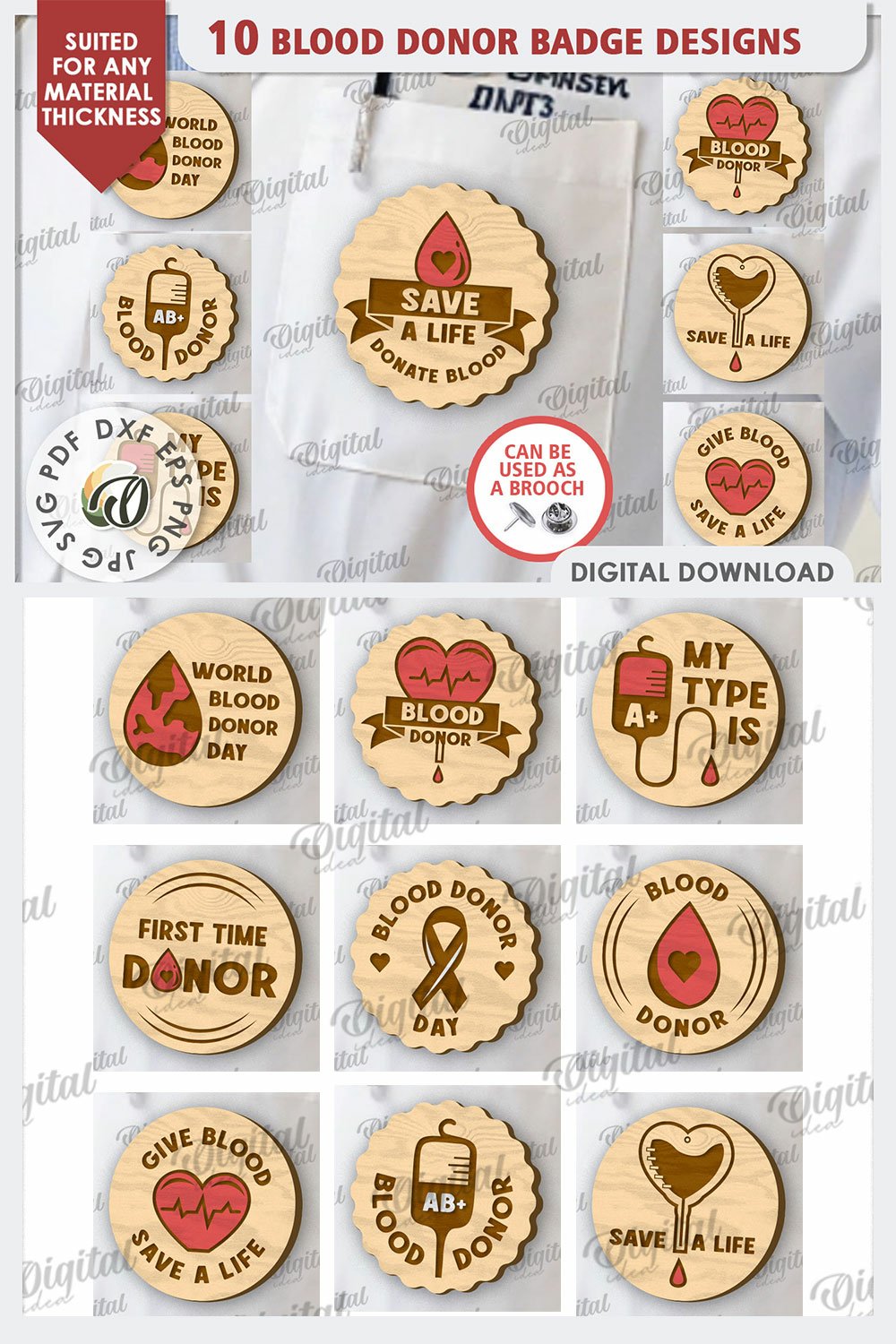 Blood Donor Badge Laser Cut Bundle. Blood Donation Badge SVG