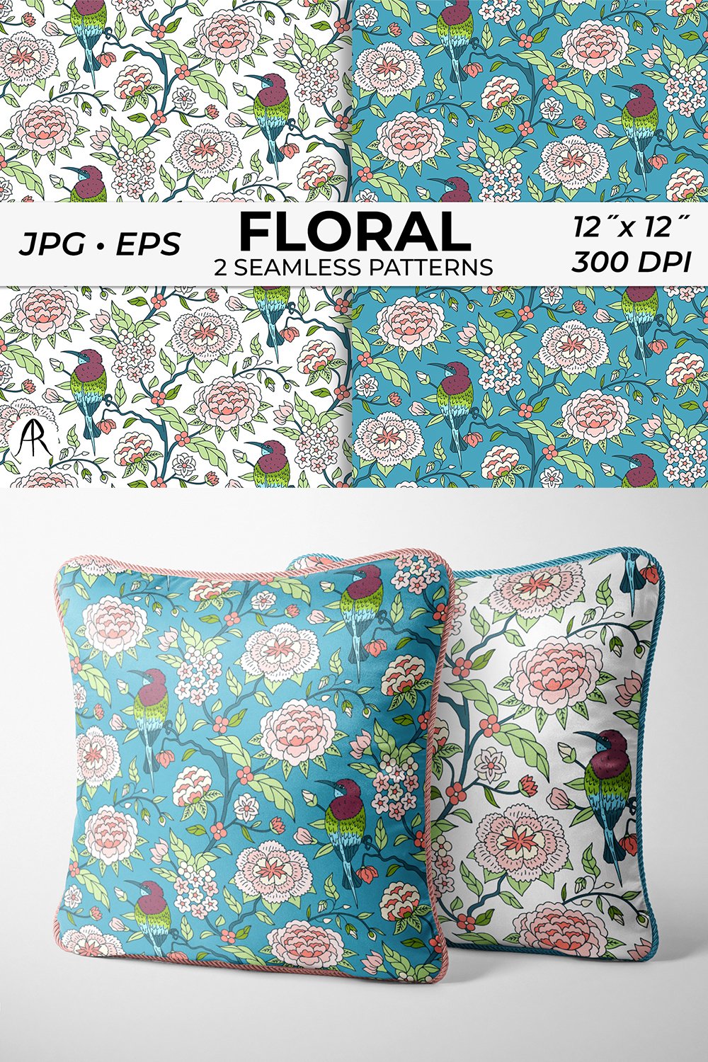 Floral Folk Seamless Pattern | Chinoiserie Bird Repeat Print