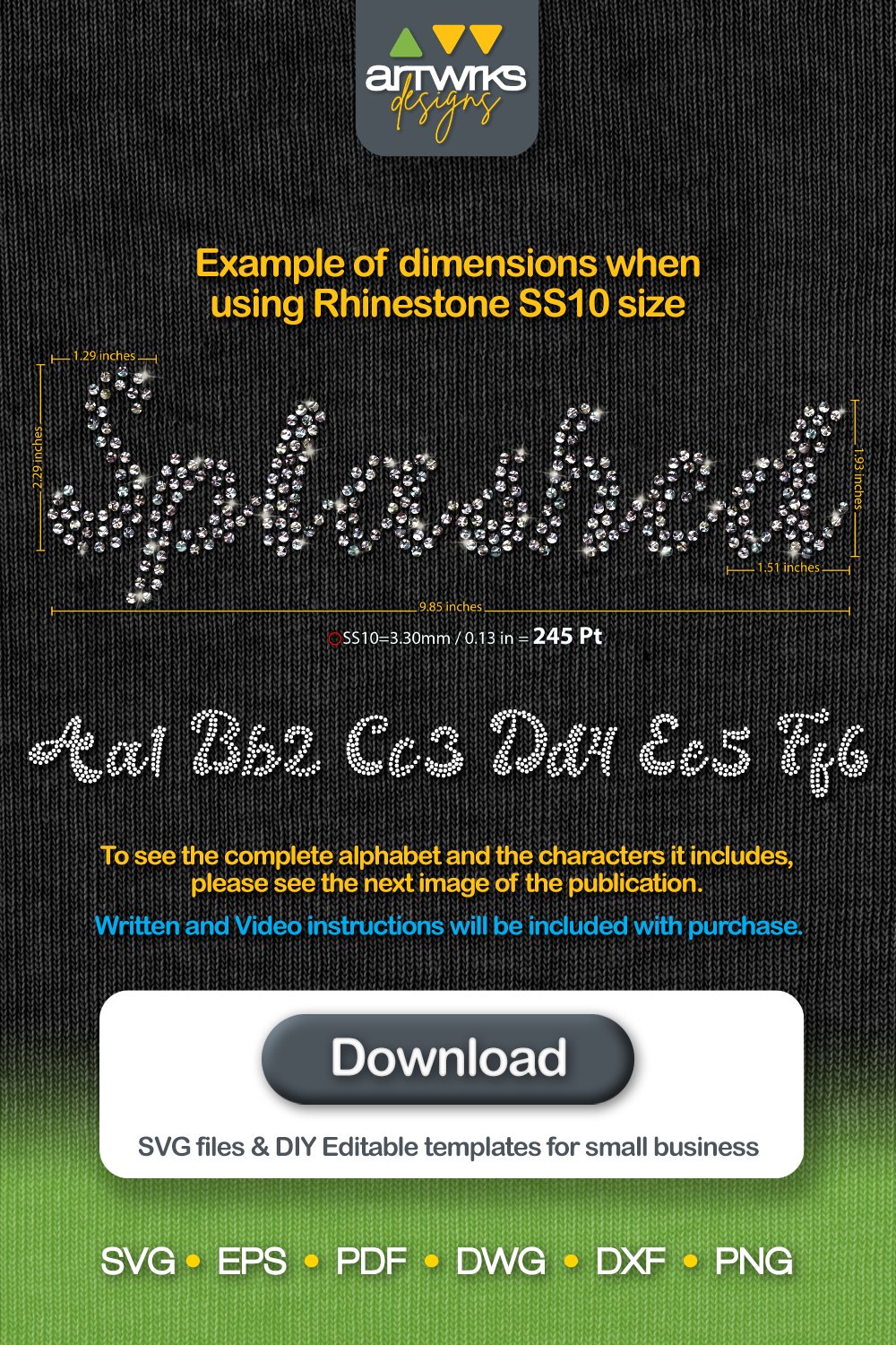 Rhinestone template RS08-Splashed Script font