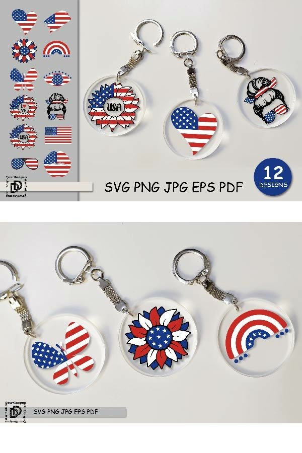 Patriotic SVG Keychain SVG Bundle 12 Different Designs