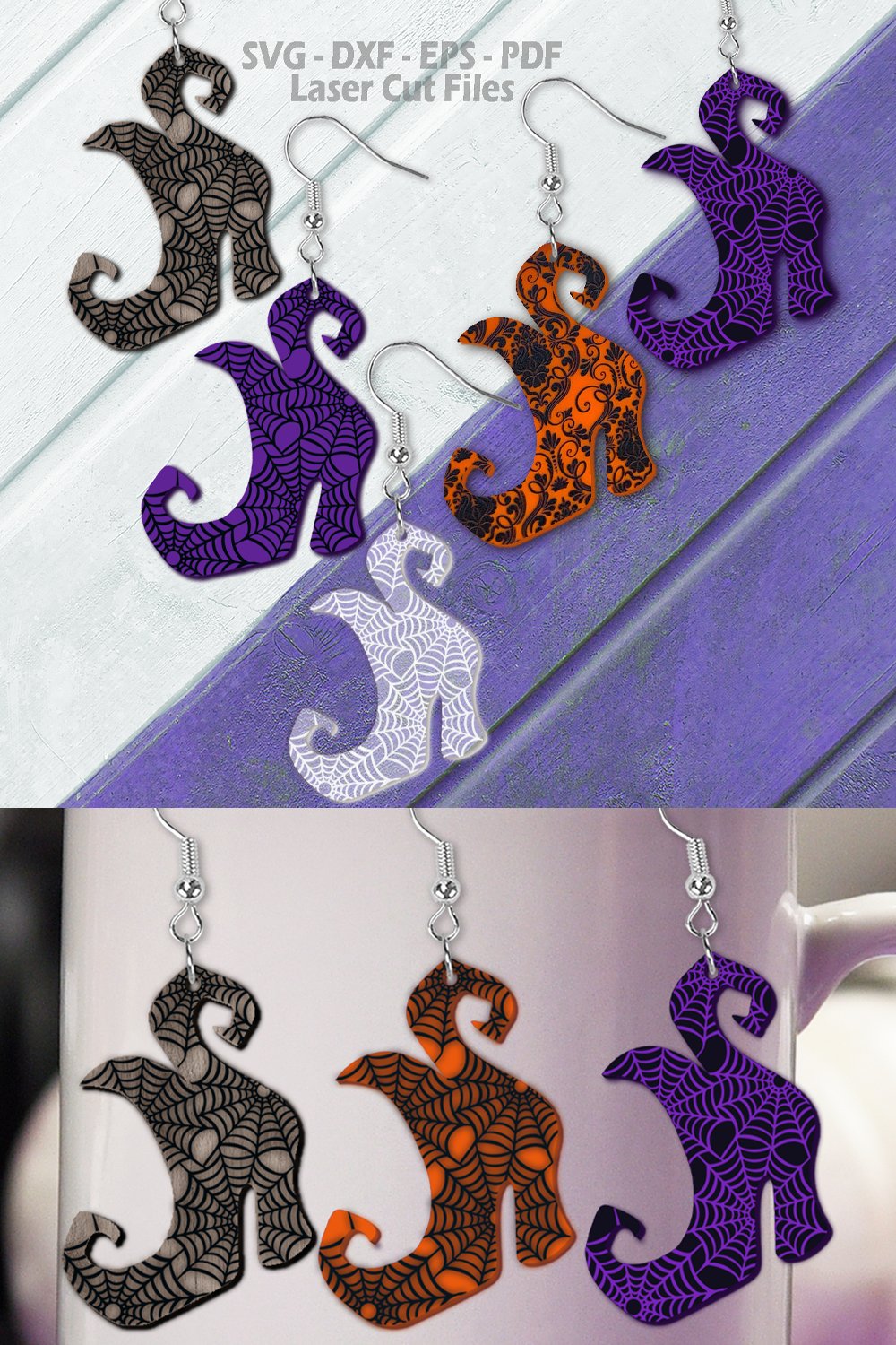 Witch Boot Earrings SVG |Laser Cut Files | Halloween SVG