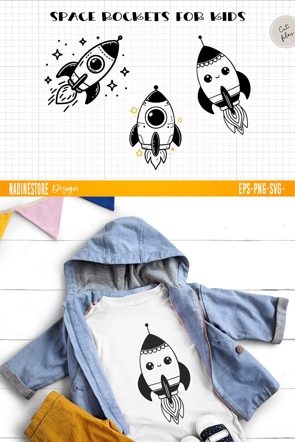 Space rocket for kids. SVG, PNG, EPS. Cut file.