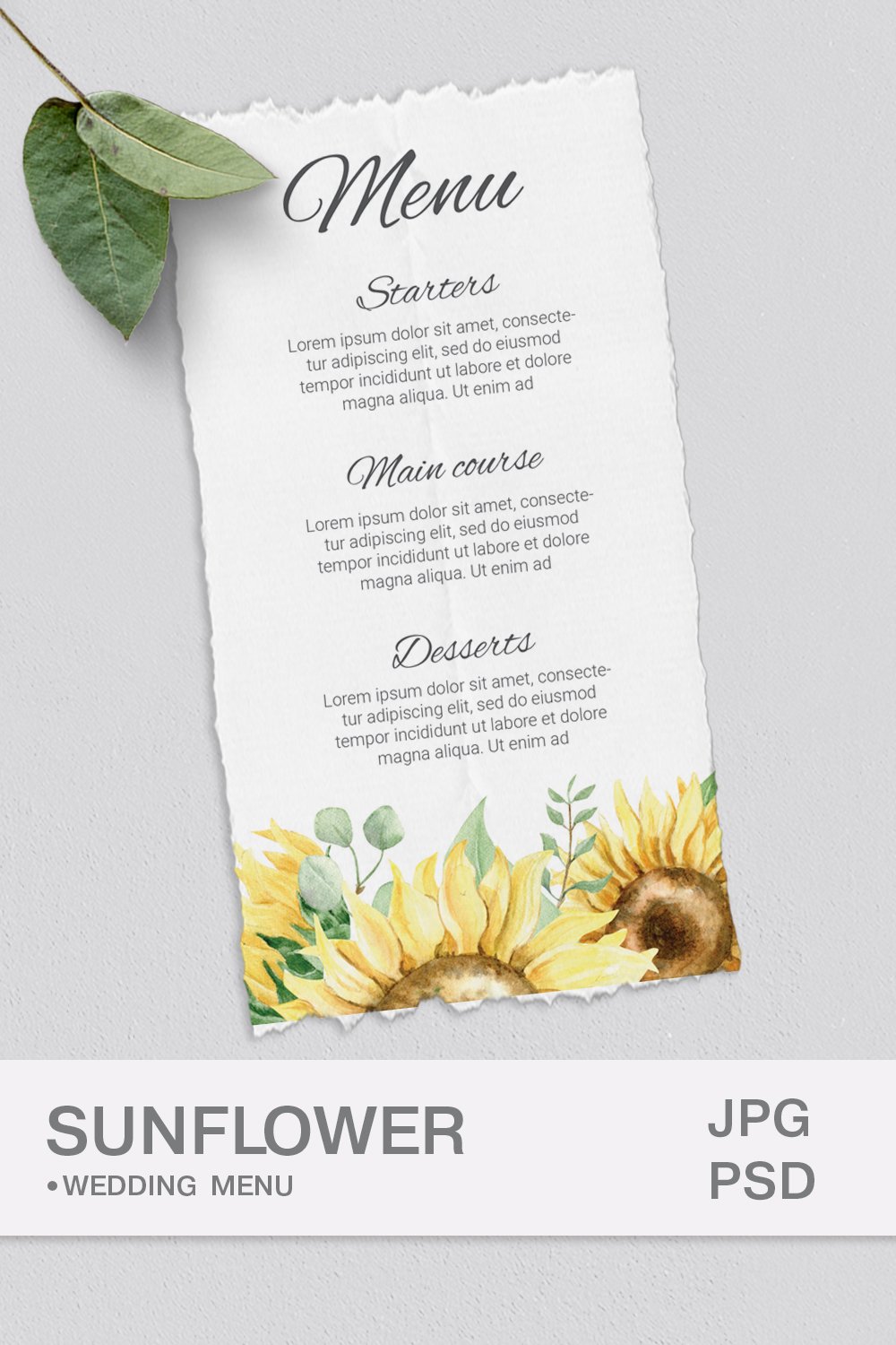 Sunflower Wedding Menu. Editable template (728258)