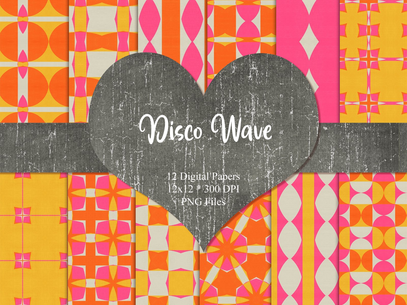 Retro Bright Pink Yellow Orange Geometric Digital Paper Pack