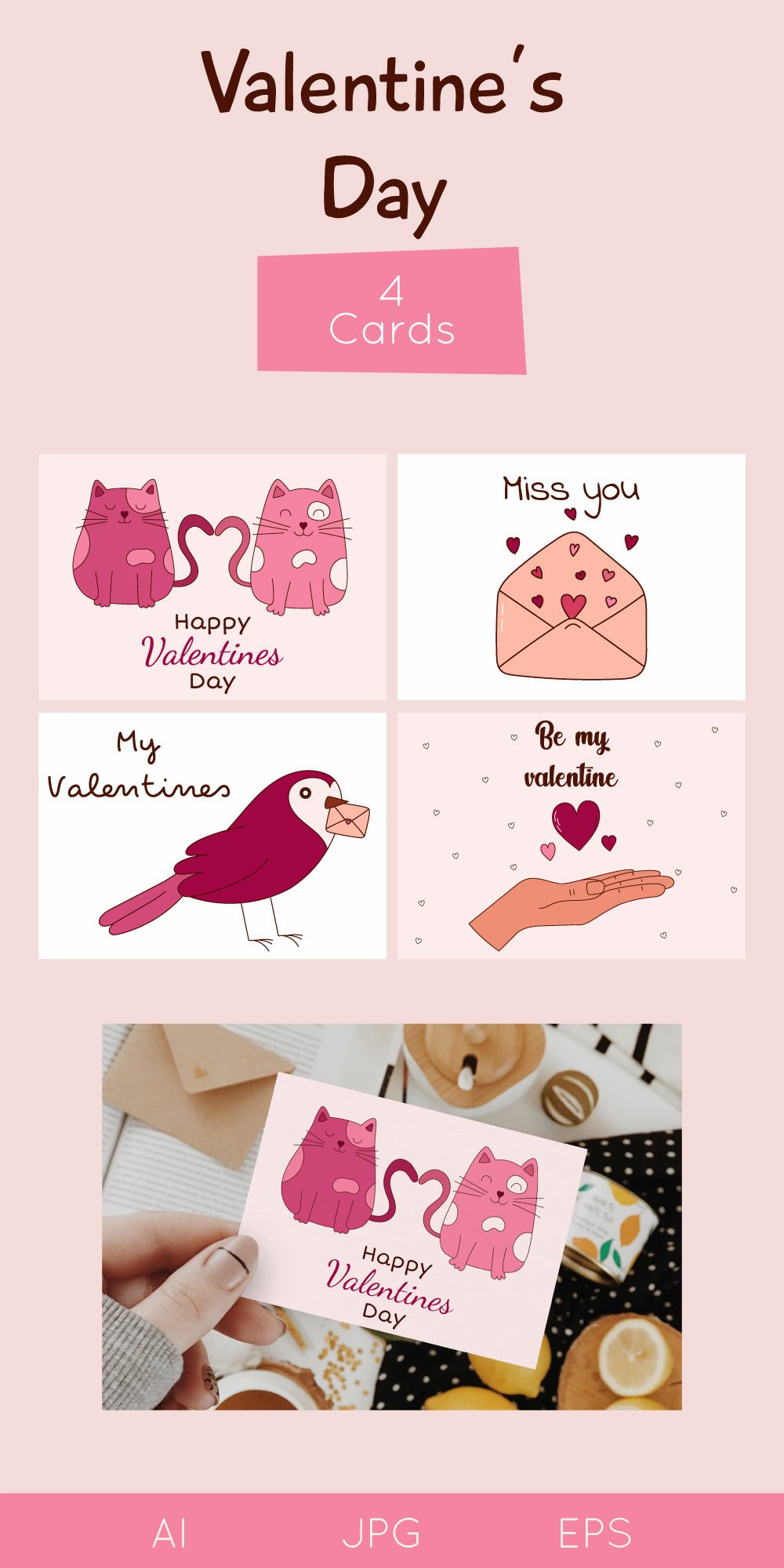 Valentine's day hand drawn cards bundle