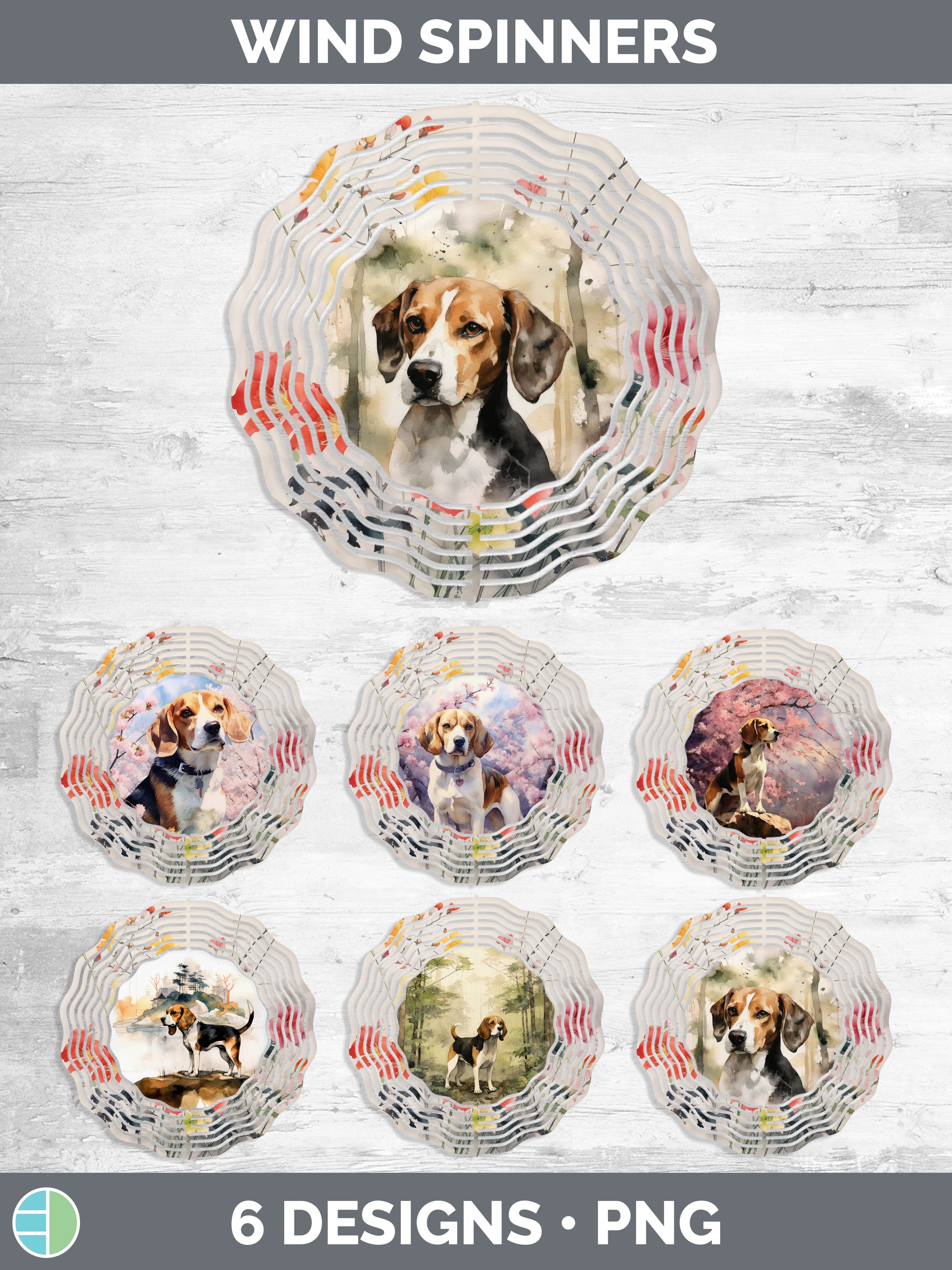 Japanese Watercolor Beagle Dog Wind Spinner | Sublimation Sp