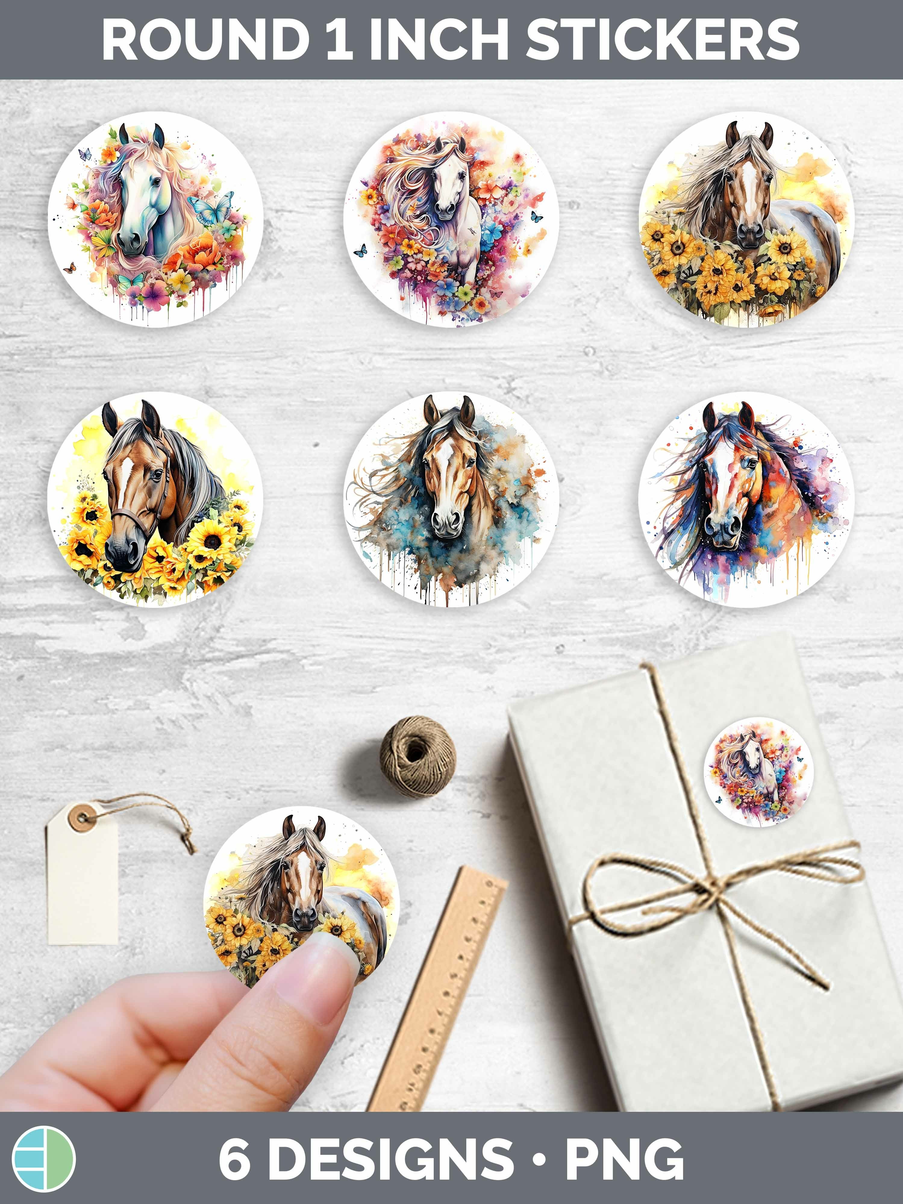 Watercolor Horse Stickers | Round Labels Bundle