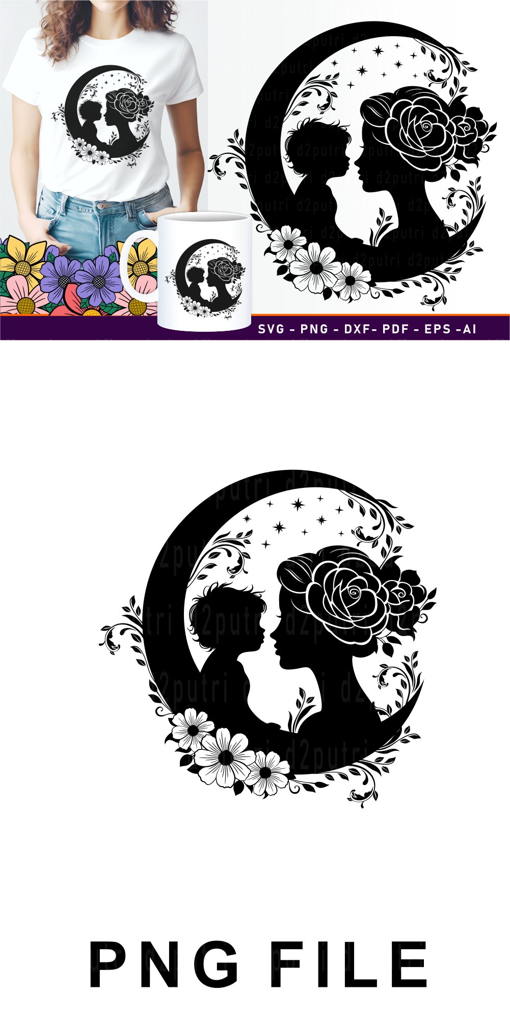 Mom and Son Flowers Monogram Clipart SVG | Mothers Day SVG