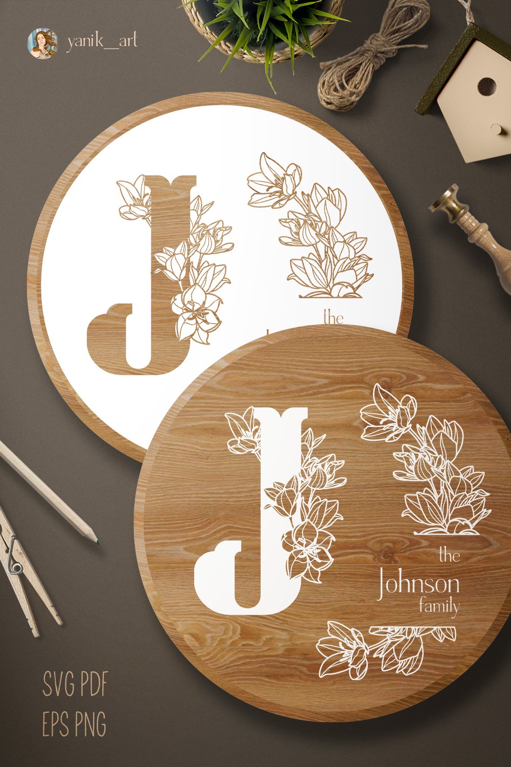 Floral Monogram J svg EPS PNG