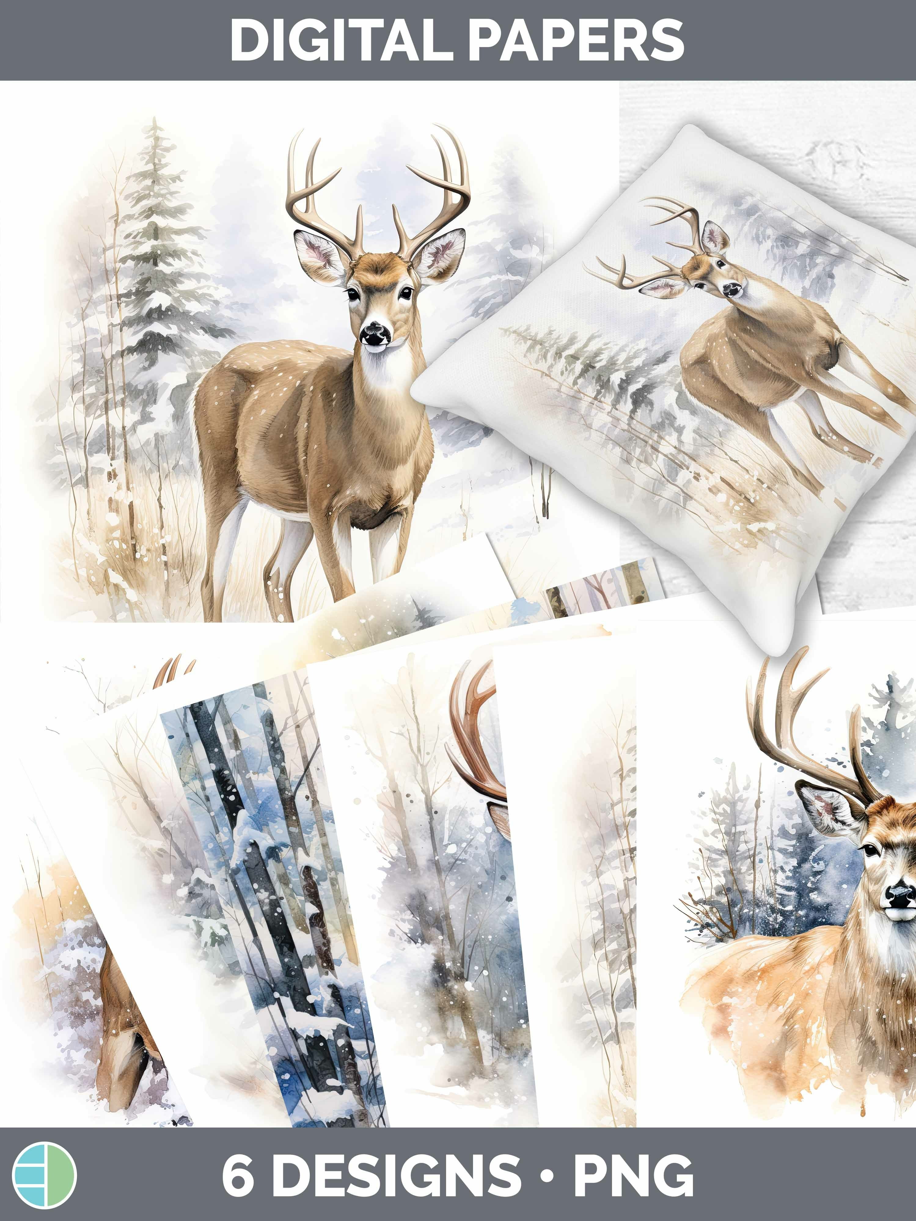 Watercolor Deer Paper Backgrounds | Bundle Digital Scrapbook