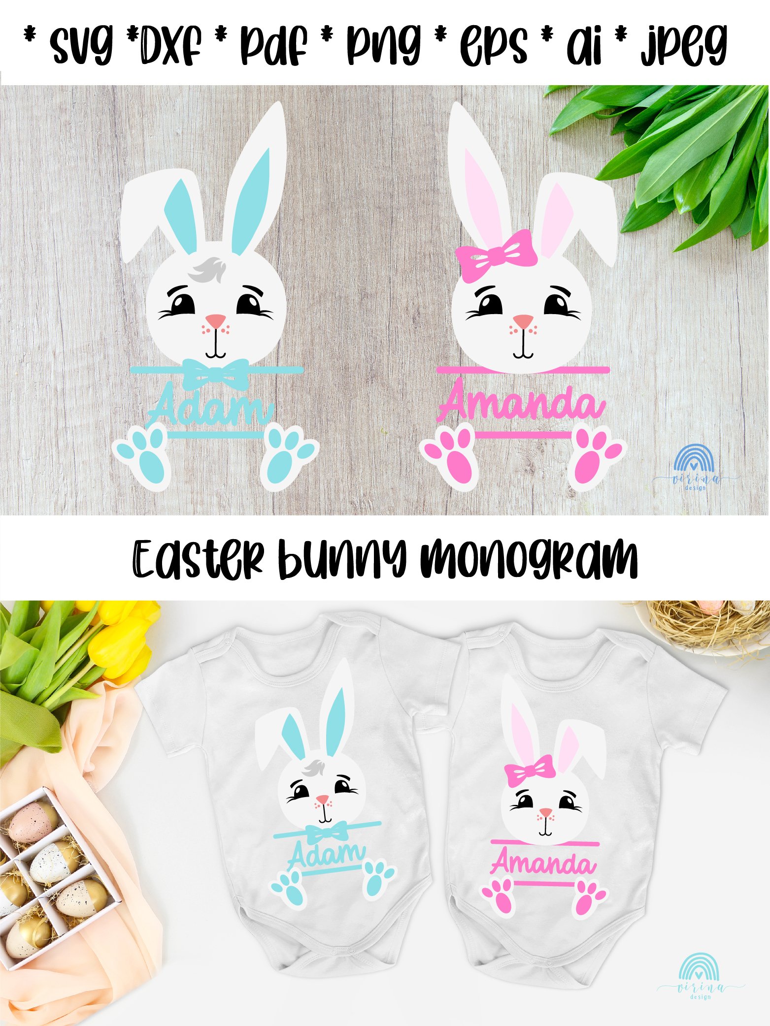 Easter bunny monogram Svg. Easter monogram bundle (1290594)