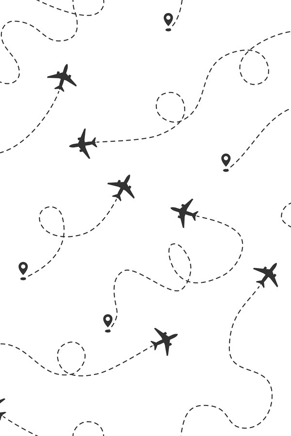 Airplane dotted flight line seamless pattern. Plane flying p