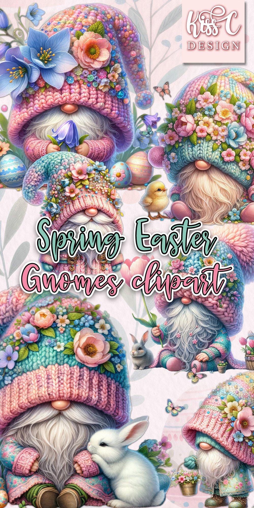 Watercolor Spring Easter Gnomes Sublimation Clipart
