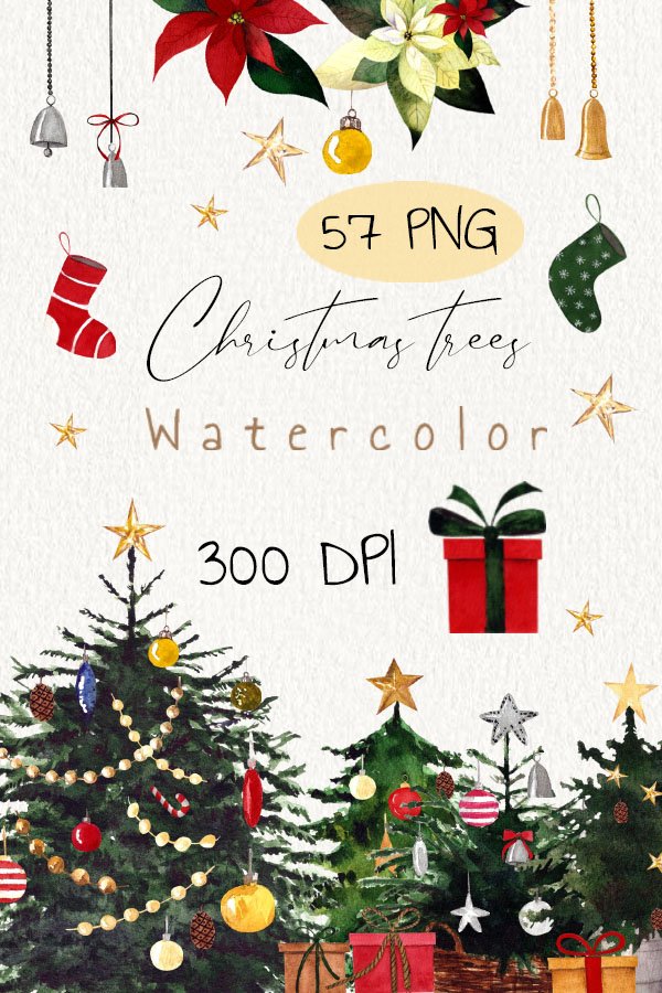 Watercolor christmas tree clipart. PNG sublimation