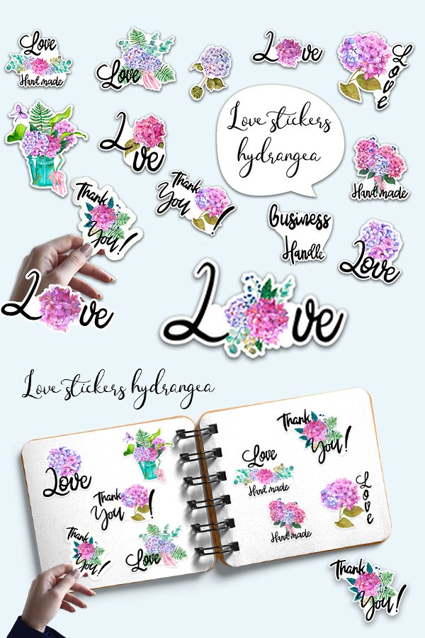 Hydrangea watercolor - sticker pack