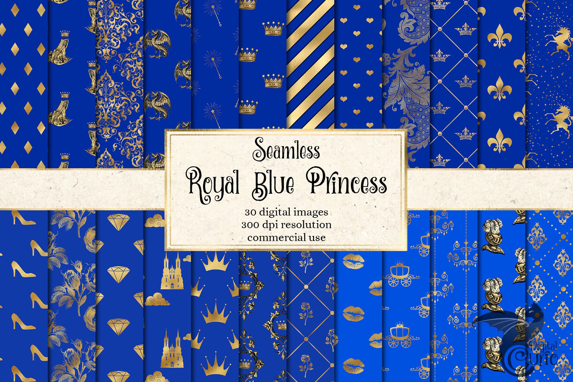 Royal Blue and Gold Princess Digital Paper